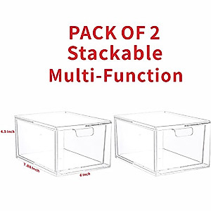 2 Pack Clear Makeup Organizer for Vanity Stackable Acrylic Cosmetic Display Case For Bathroom Under Cabinet Organizers And Storage Drawer For Make up Nail Polish Medicine Craft Organizing