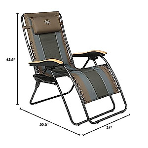 TIMBER RIDGE Outdoor Reclining Patio Padded with Adjustable Headrest and Cup Holder Foldable Zero Gravity Lawn Chair XL for Adults, Support up to 350 LBS, Brown,1 Count
