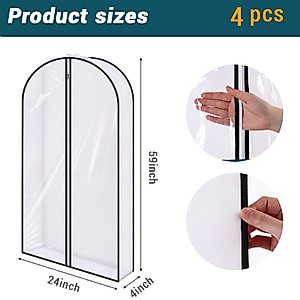 MCPINKY 59inch Garment Bags for hanging clothes, Clear Garment Covers with Suit Bags for Closet Storage Travel Shirts, Coats, Sweater 4PCS