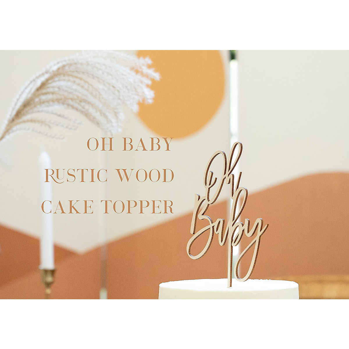 LS Designs Oh Baby Cake Topper Rustic Wood Baby Shower Cake Topper Large 5 1/4 inches x 7 3/4 inches Rustic Wood Baby Shower Girl Baby Shower Boy Cake Topper Gender Reveal Baby Shower