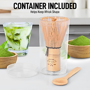 Zulay Traditional Matcha Whisk & Spoon - 100 Prong Matcha Bamboo Whisk For Ceremonial Tea Preparation - Authentic Japanese Bamboo Whisk For Matcha Tea - Matcha Tea Whisk for The Perfect Matcha