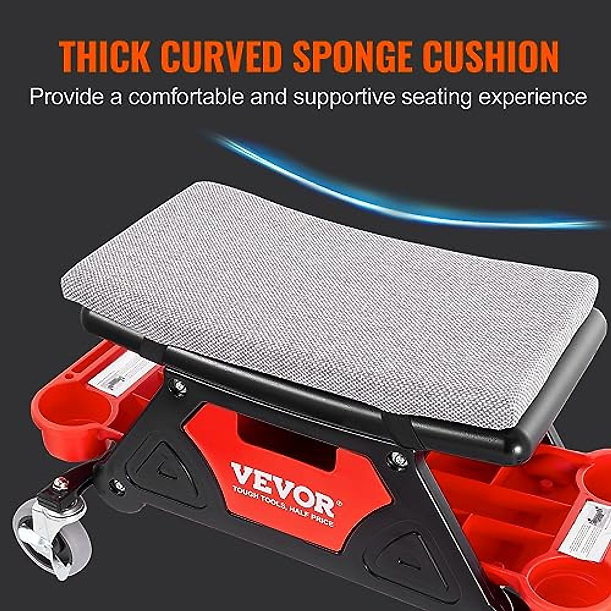 VEVOR Mechanic Stool 300 LBS Capacity Garage Stool Gift for Men, Heavy Duty Rolling Mechanics Seat, with Three Slide Out Tool Trays and Drawer, Tools for Automotive Auto Repair