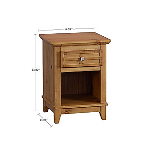 MUSEHOMEINC Rustic Wood Nightstand/End Table with Drawer, and Pull-Out Tray/End Table for Bedroom Open Cabinet Storage Home Furniture,Teak Finish