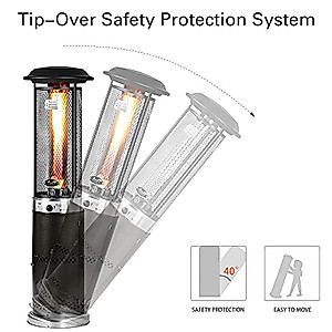 BALI OUTDOORS Propane Patio Heater, Stainless Steel Standing, 36,000 BTUs Portable Commercial Outdoor Gas Patio Heater with Glass Tube for Deck, Garden and Porch