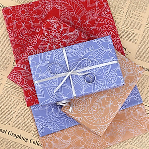 Kavoc 60 Sheets Paisley Blue Red Gift Tissue Paper,14" x 20" Brown Boho Wrapping Art Tissue Paper for Western Cowboy Theme Party Decoration (Blue)