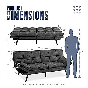 IULULU Futon Sofa Bed, Modern Convertible Sleeper Couch Daybed with Adjustable Armrests for Studio, Apartment, Office, Small Space, Compact Living Room, Dark Gray
