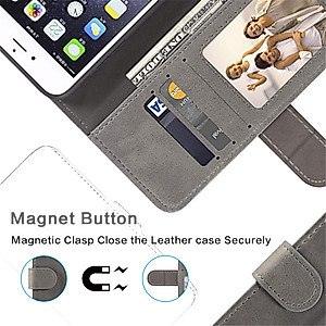 Shantime for Doogee V20 Pro Case, Leather Wallet Case with Cash & Card Slots Soft TPU Back Cover Magnet Flip Case for Doogee V20 Pro (6.43”) Grey