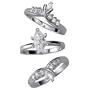 Avon Silvertone Marquise Ring with Jacket Set