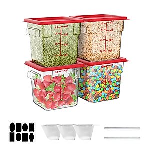 4QT NSF Food Storage Containers: 8 PCS [Food Grade][Hot&Cold Resistant] Commercial Clear Food Storage Containers with Lids for Restaurant Kitchen Proof Dough, Measuring Spoons Included(BPA FREE)