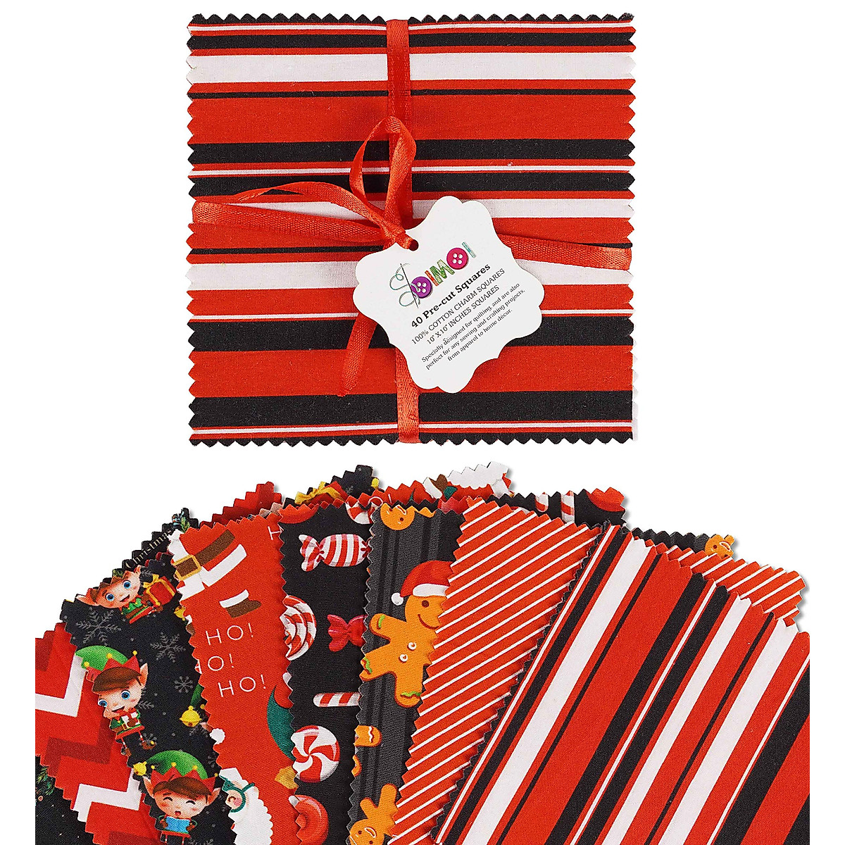 Soimoi Christmas Theme Print Precut 10-inch Cotton Fabric Quilting Squares Charm Pack DIY Patchwork Sewing Craft