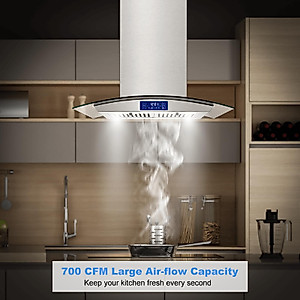 JOEAONZ Island Range Hood 30 Inch 700 CFM Gesture & Touch Control Ceiling Mount Stainless Steel Kitchen Vent Hood, Kitchen Exhaust Hood, Ducted/Ductless Convertible 3-speed Ventilation Fan Switchable