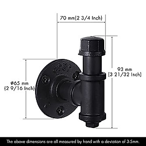 KES Industrial Pipe Black Towel Hook, Bathroom Coat Hook Wall Mounted, Robe Hook Heavy Duty for Hanging Coat Iron 4 Pack, BRH500-BK-P4