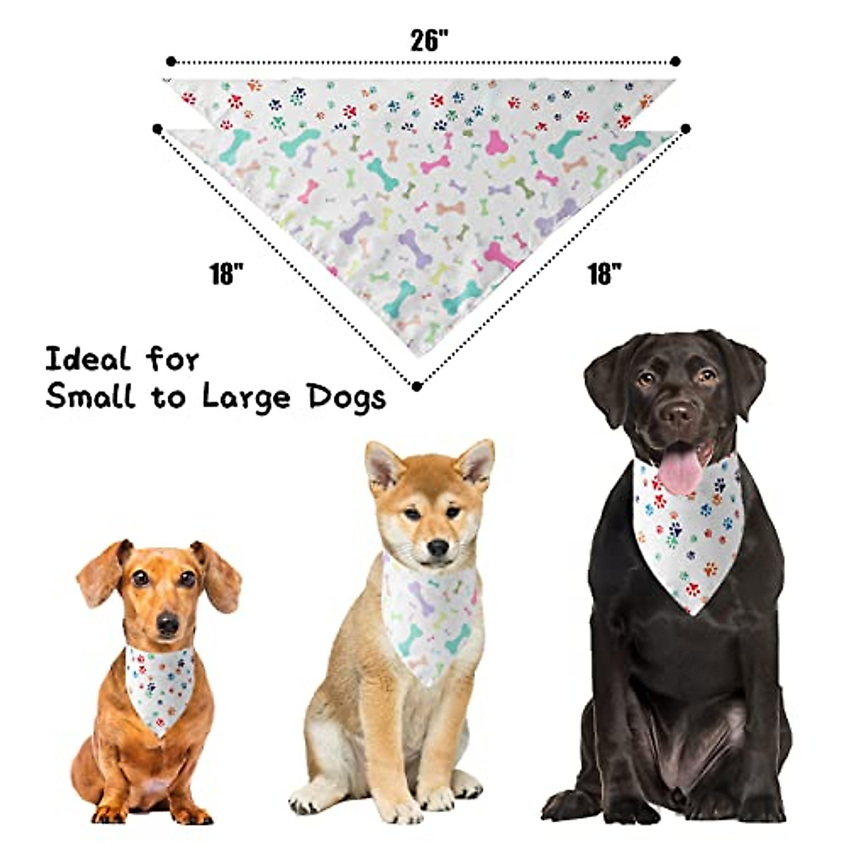 AIITLE Dog Bandanas - 2PCS Birthday Gift Washable Dog Paw and Bone Printing White Dog Bib Kerchief Scarf Adjustable Accessories for Small to Large Dog Puppy Cat