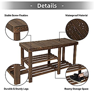 Babion Shoe Storage Bench, 3-Tier Shoe Rack for Entryway, Shoe Rack with Bench, Shoe Bench with Storage Shelf, Shoe Bench,Shoe Stand,Wooden Shoe Rack for Closet, Hallway, Living Room(Brown)