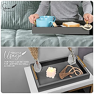 Decorative Coffee Table Tray Decor - Ottoman Tray - Free Beads Garland & Coasters - Wood Serving Tray with Handles - Modern Contemporary Design - Bar Trays for Liquor Display - Large Wooden Tray