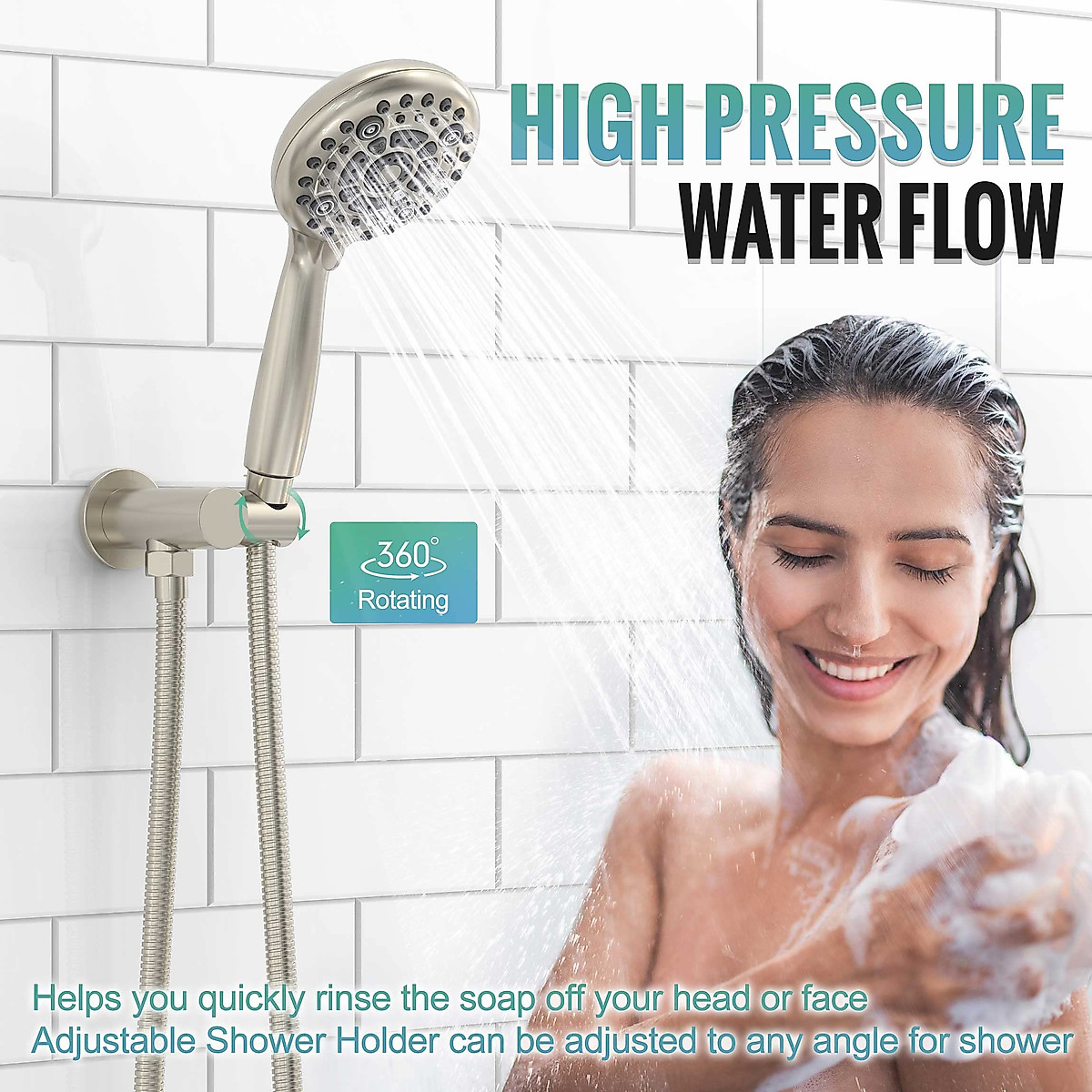 SR SUN RISE Shower Faucet - 3 Function High Pressure 10 Inch Shower Head System- 6 Setting Handheld Shower Head Fixtures- Valve Included - Brushed Nickel