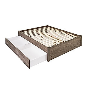 Prepac Select Queen 4-Post Raised Platform 2-Drawer Storage Bed, Modern Queen Storage Bed with Drawers 83" D x 63" W x 16" H, Drifted Gray, DBSQ-1302-3K