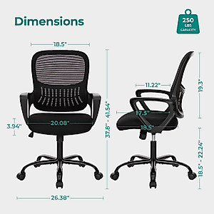 Office Chair, Ergonomic Desk Chair, Mid Back Mesh Computer Chair, Height Adjustable Rolling Swivel Task Chair with Armrests and Lumbar Support