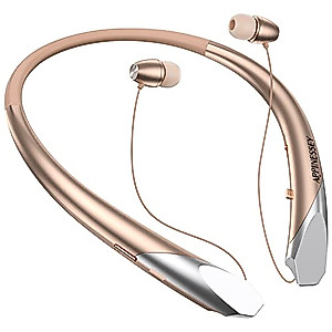 Neckband Bluetooth Headphones, Bluetooth Headphones with Microphones & Call Vibration Sport Sweatproof, Stereo Noise Cancelling Wireless Headphones with Retractable Earbuds for Sport (Rose)