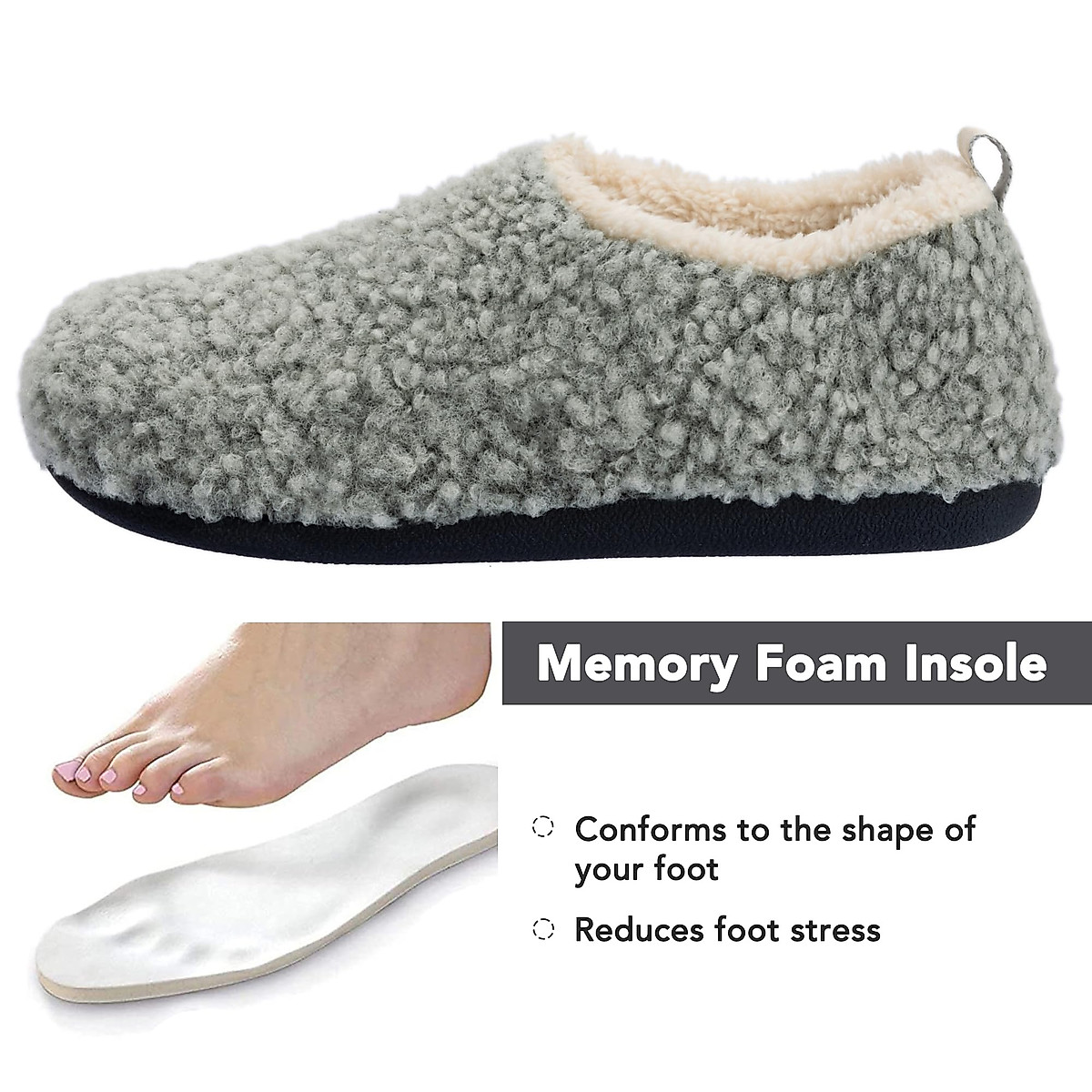 RockDove Women's Nomad Soft Faux Shearling Closed Back Memory Foam Slipper, Size 11-12 US Women, Light Grey