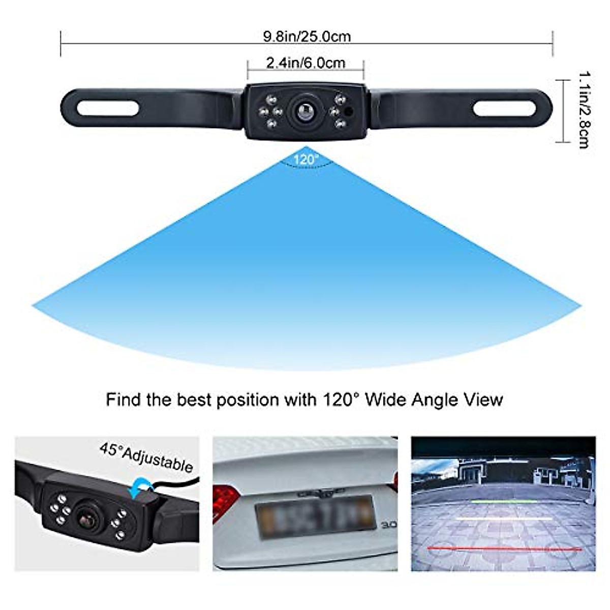 Backup Camera for Car Rear View, Lychee HD Night Vision Reversing Camera 7 LED Waterproof 120° Wide View