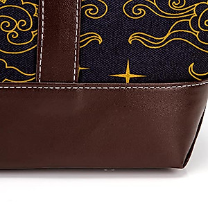 Sun and Moon Art Black Pattern Tote Bags Large Leather canvas Purses and Handbags for Women Top Handle Shoulder Satchel Hobo Bags