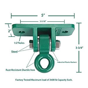 BETOOLL 2400 lb Capacity Heavy Duty Swing Hangers for Wooden Sets Playground Porch Indoor Outdoor & Hanging Snap Hooks Green (2pcs)