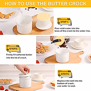 French Butter Dish, Vidalenta Porcelain Butter Crock for Counter with Water, 7.5 OZ Butter Dish with Lid Butter Keeper Country Crock Butter, Butter Holder Container for Spreadable Butter, White