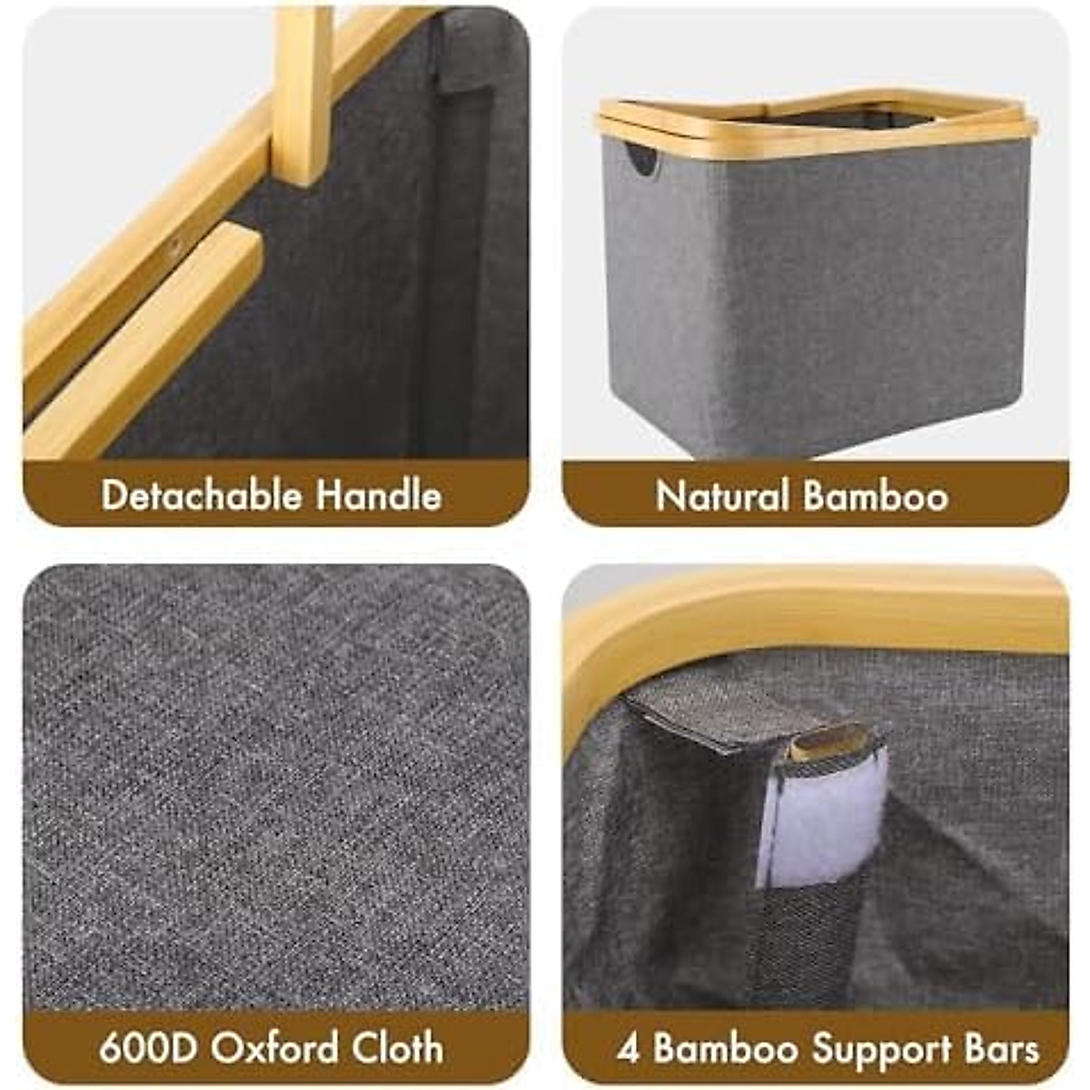 Collapsible Laundry Basket Hamper, Bamboo Frame and Handle, for Laundry Room and Bedroom, Toy Organizer hamper ，Bathroom Bin