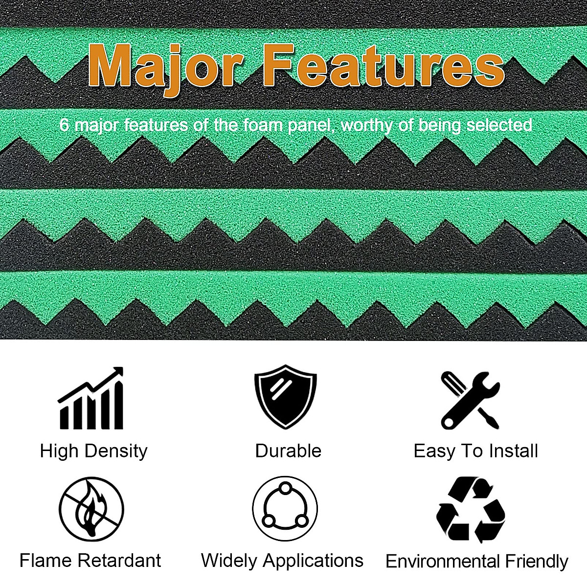 Frcevzoie 52 PACK Acoustic Foam Panels 12”×12”×1” Indoor Sound Insulation Board, Suitable for Sound Training Room, Anchor Room, Movie Theater and All Acoustic Improvement (Black/Green)