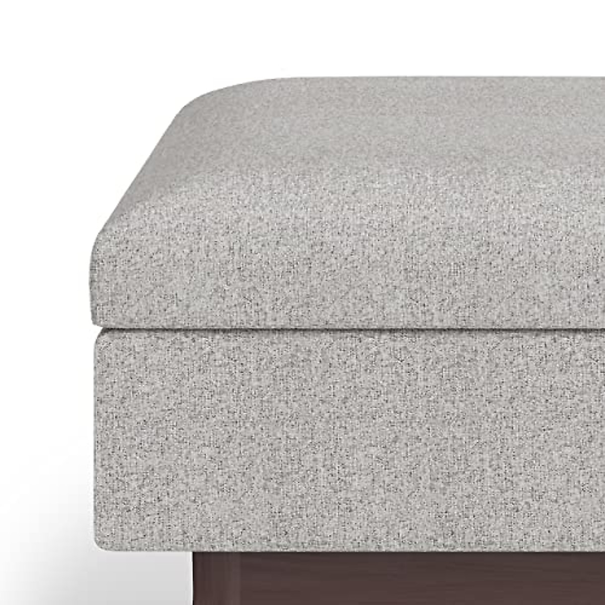 SIMPLIHOME Owen 34 Inch Wide Mid Century Modern Rectangle Coffee Table Lift Top Storage Ottoman in Upholstered Cloud Grey Polyester Fabric, For the Living Room
