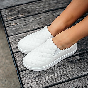 STQ White Sneakers for Women Slip On Tennis Shoes Comfortable Lightweight Nursing Shoes Fashion Sneakers for Teacher White Floral Size 8.5