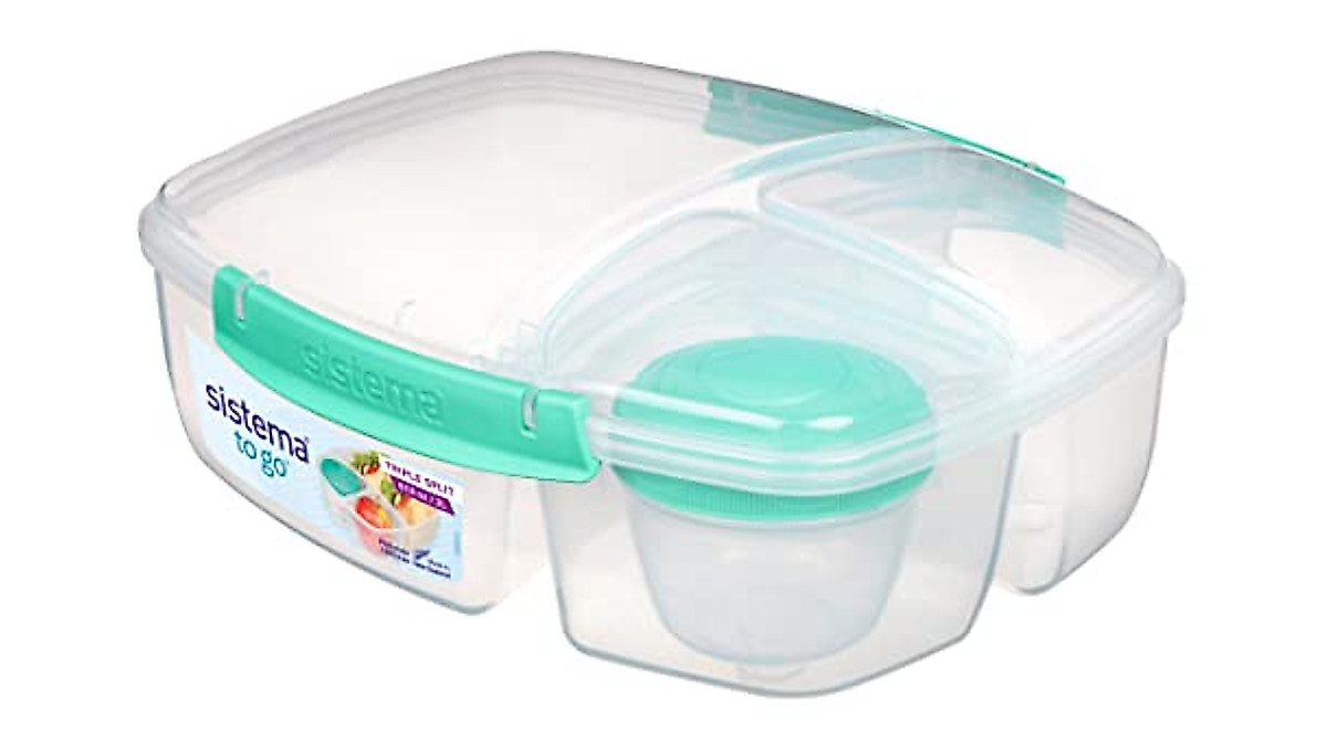 Sistema To Go Triple Split Lunch Box with Yoghurt Pot | Easy Locking