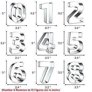 FUSOTO 9PCS Number Cookie Cutters Set, Birthday Numbers 0-8(6 Reverses to 9), Stainless Steel Cookie Cutters for Baking, Number Shaped Baking Tool for Homemaking Biscuits, Cookie, Dough