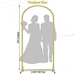 Fogein Wedding Arch Backdrop Stand, 6 FT Square Metal Arch Backdrop Stand for Wedding Ceremony Photo Booth, Outdoor Indoor Birthday Party, Garden Floral Balloon Arch Decoration(Gold)