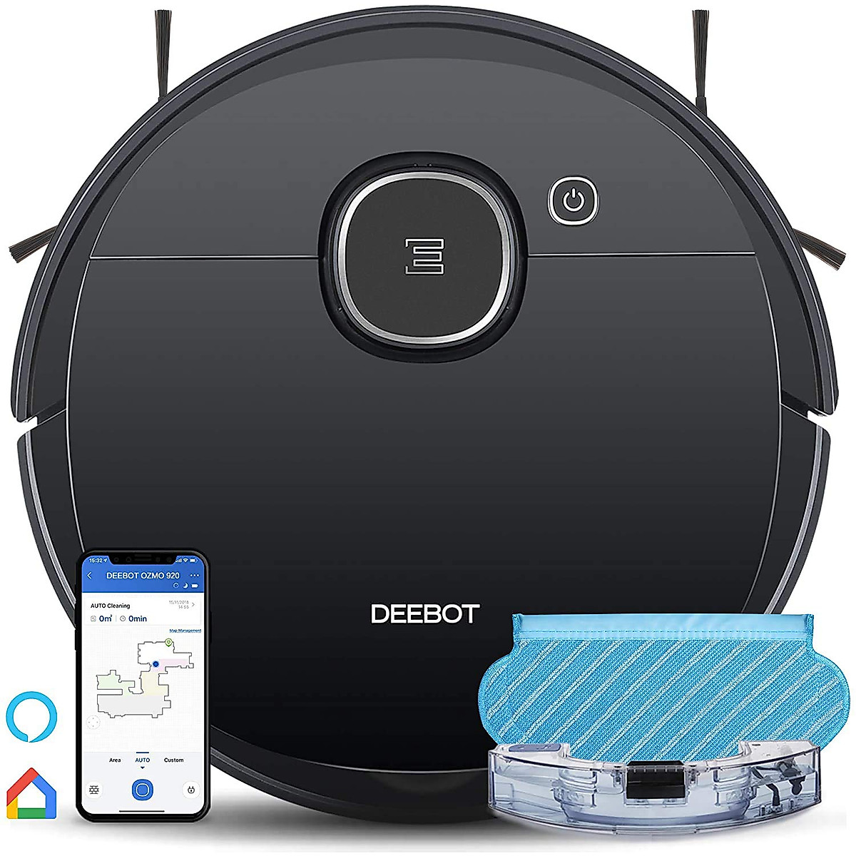 Ecovacs DEEBOT OZMO 920 2in1 Mopping Robotic Vacuum with Laser Navigation, No-Go Zones, Systematic Cleaning, Multi-Floor Mapping, Works with Alexa & App, Large, Black