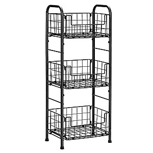 SHINOSKE Freestanding Bathroom Shelves Storage Shelf,Tall 3-Tier Wire Shelving Floor Stand for Bathroom, Kitchen, Living Room (Black)