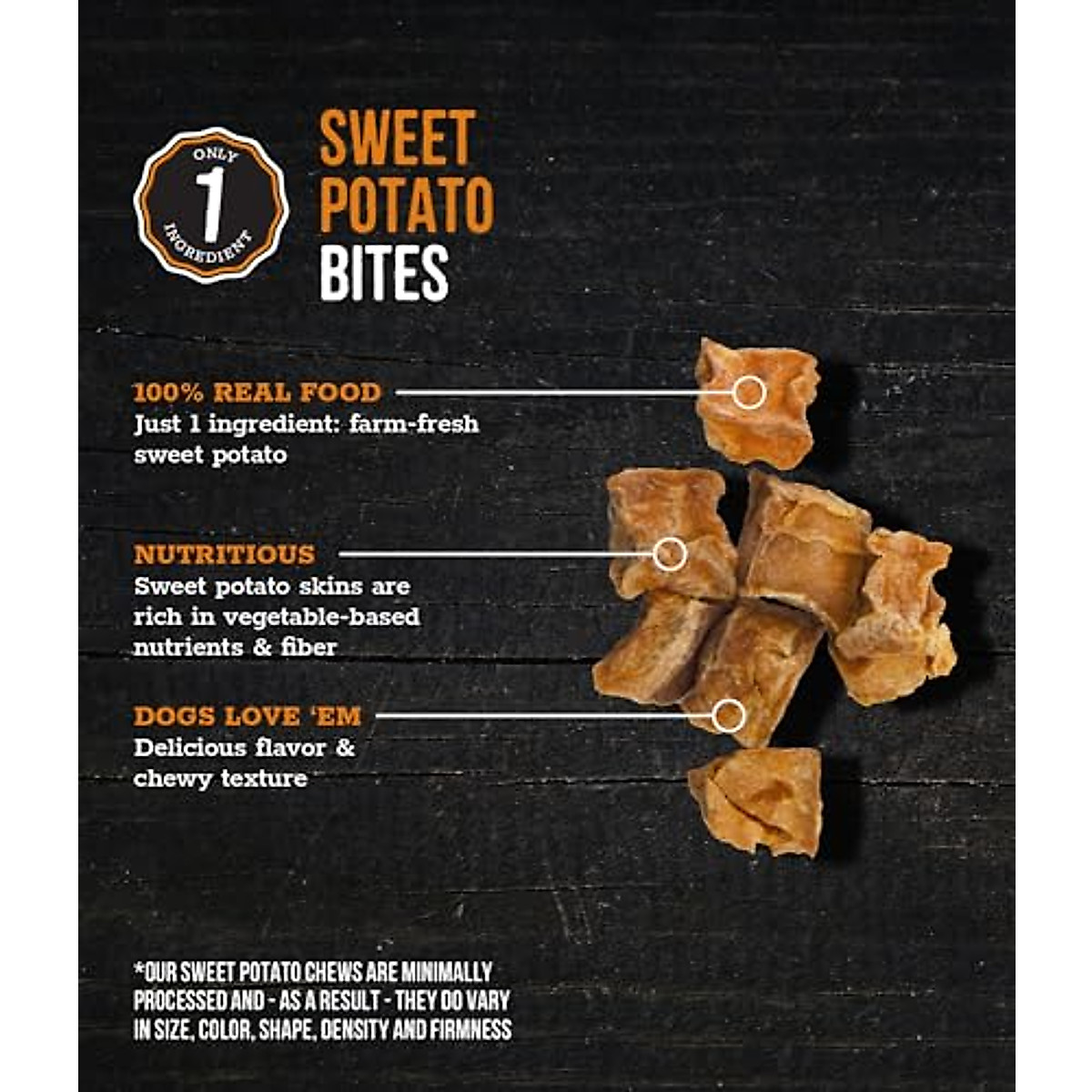 Wholesome Pride Sweet Potato Bites 100% All-Natural Single Ingredient Dog Treats, 8 oz