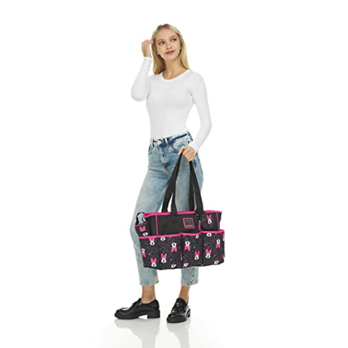 DISNEY Baby Girl Multi Piece Tote Diaper Bag, Minnie-Toss Print