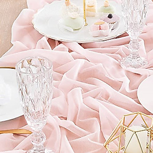 Socomi 4pcs Blush Pink Gauze Table Runner Bulk 10ft Chiffon Like Wedding Table Runner for Bridal Shower Decorations Baby Shower