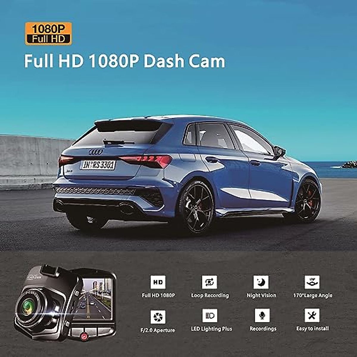 KLUD Front Camera for Car Dash Cam for Trucks 2.4″ Full HD 1080P Car Dash Camera for Cars 170° Wide Angle Loop Recording HD Night Vision WDR Wide Dynamic