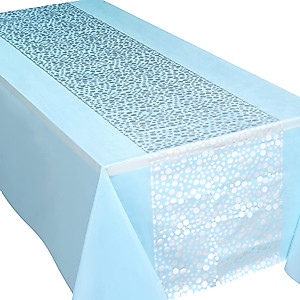 GuoZhiXin Blue and Silver Birthday Party Decorations - Silver Dot Confetti Plastic Tablecloth |54 x 108 inches,Disposable Table Cover Baby Shower 1st Birthday Graduation Wedding Party