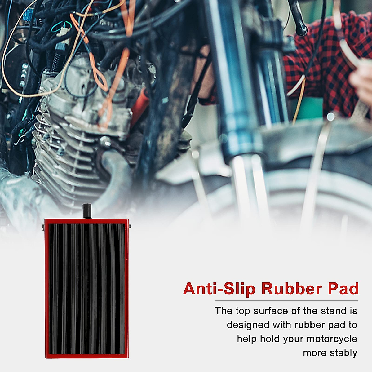 TUFFIOM Motorcycle Scissor Lift Jack w/Rubber Top Surface & Safety Pin, Height Adjustable Steel Center Hoist Crank Stand for Motorcycle Repair Maintenance, 1100LBS Weight Capacity