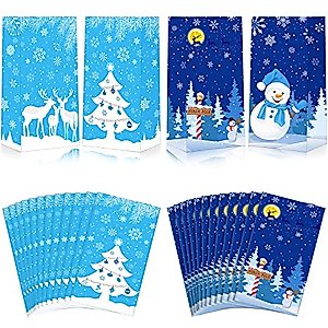 24 Pieces Christmas Bags Snowflakes Snowman Treat Bags Wonderland Party Goodie Bags Party Craft Paper Bags