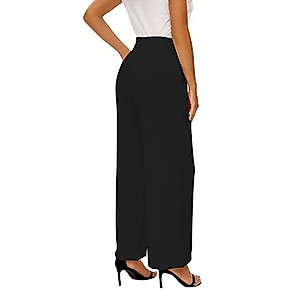 LNX Linen Pants for Women High Waisted Wide Leg Drawstring Casual Loose Pants with Pockets Black