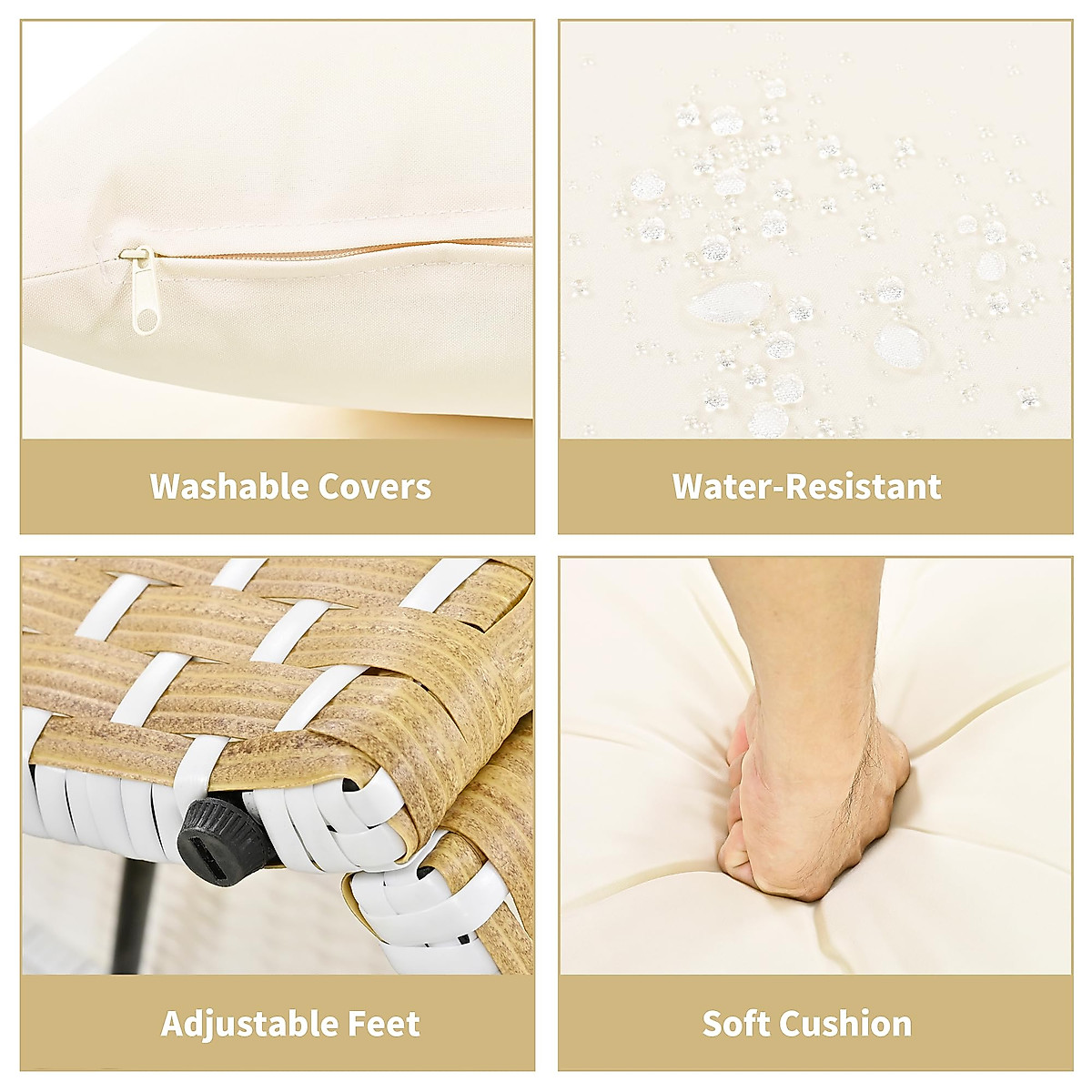 Merax Patio Furniture Round Outdoor Sectional Sofa Set, Rattan Daybed Two-Tone Weave Sunbed with Retractable Canopy, Separate Seating and Removable Cushion, Beige