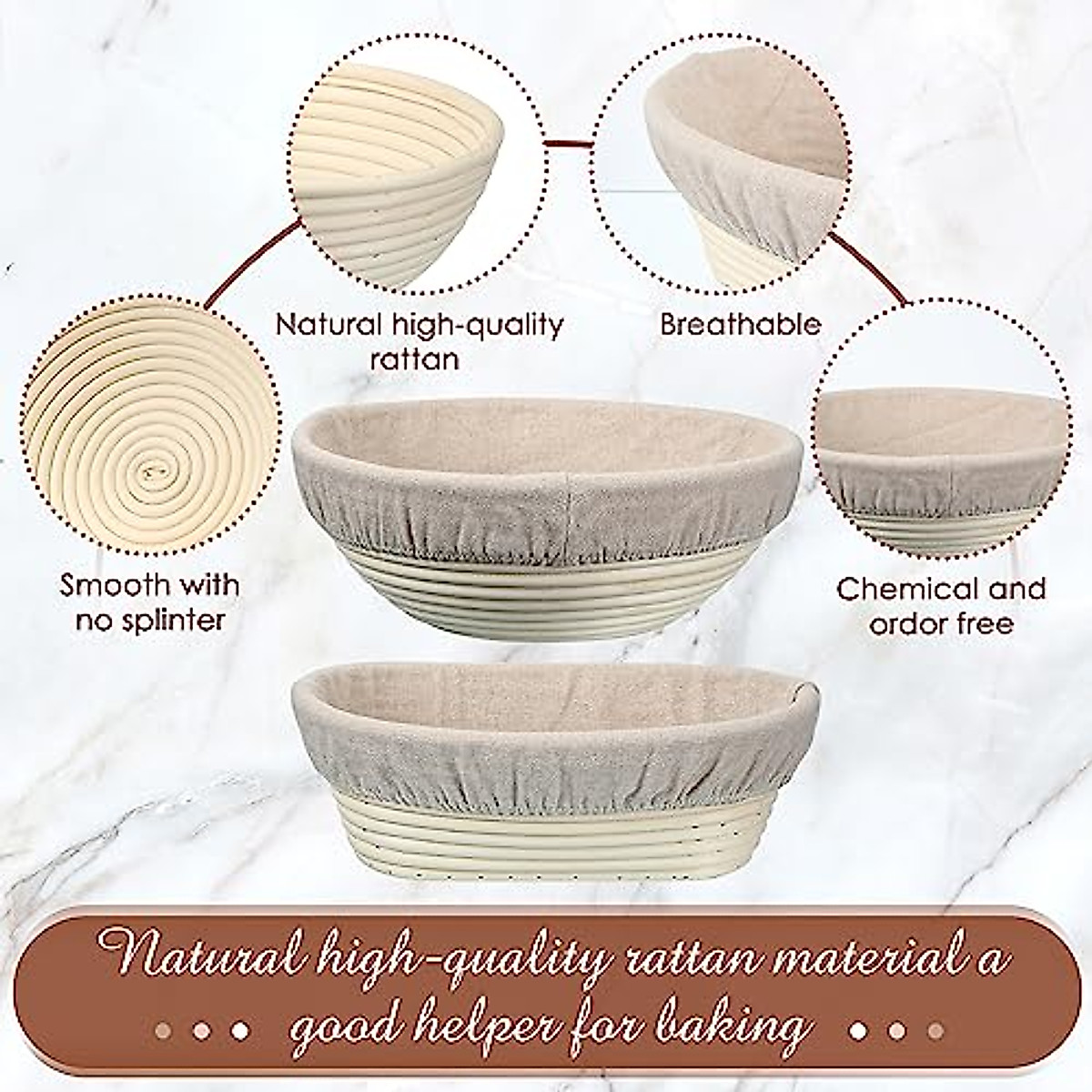 Yaomiao 13 Pcs Banneton Bread Proofing Basket Set, Bread Proofing Basket Rattan with Liner, Sourdough Bread Making Kits for Starter Professional Baker Gift (Round, Oval,9 Inch, 10 Inch)