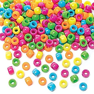 Baker Ross FE489 Bright Colour Craft Beads - Pack of 600, Multi Coloured Pony Bead Embellishments for Children's Jewellery Making, Arts Crafts and Crafting Activities