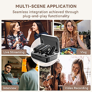 IMAXTOP Wireless Lavalier Microphone, Mini Microphone for iPhone,iPad,Android, 2 Pack Lavalier Mics with Charing Case, 2.4G Dual Channel Wireless Clip Mics for Video Recording,Interview,Live Streaming