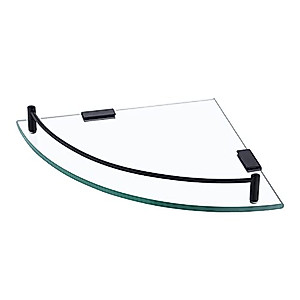 KES Glass Corner Shelf Bathroom Shelf Tempered Glass with Rail SUS 304 Stainless Steel Floating Wall Mount Bracket Matte Black, BGS2101A-BK